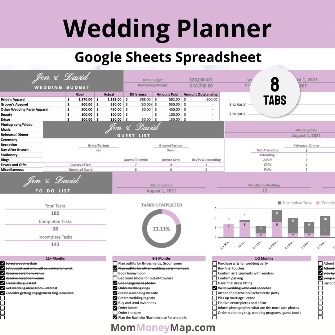 Wedding Planning Spreadsheet Template, Digital Wedding Book Planner ...