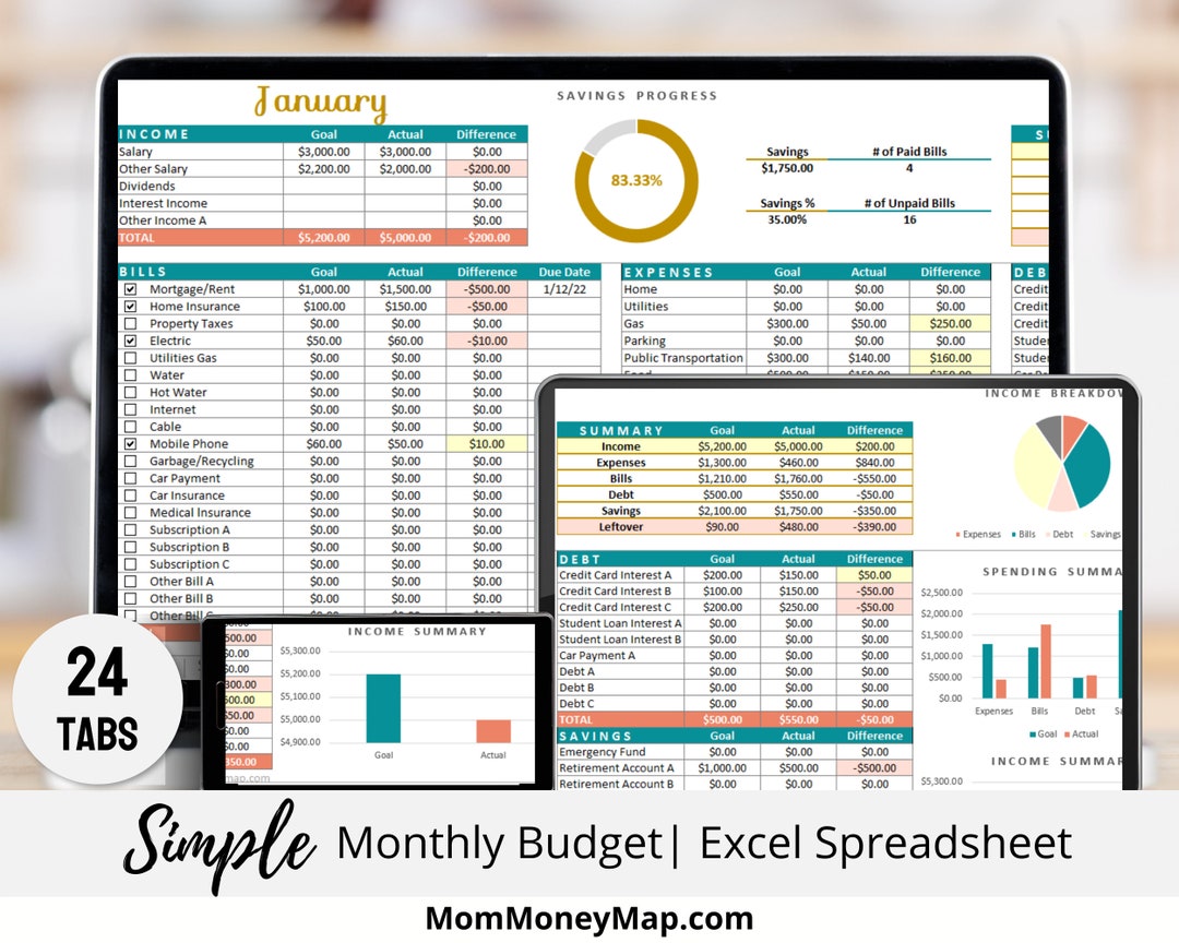 Simple Budget Spreadsheet Excel Template for Easy Budgeting - Etsy