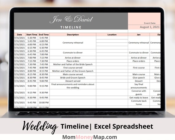 Wedding Event Timeline Excel Spreadsheet Wedding Itinerary - Etsy