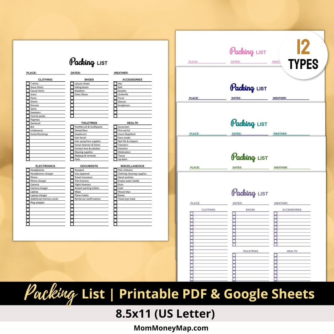 Blank Packing List Printable PDF for Travel Editable Vacation - Etsy