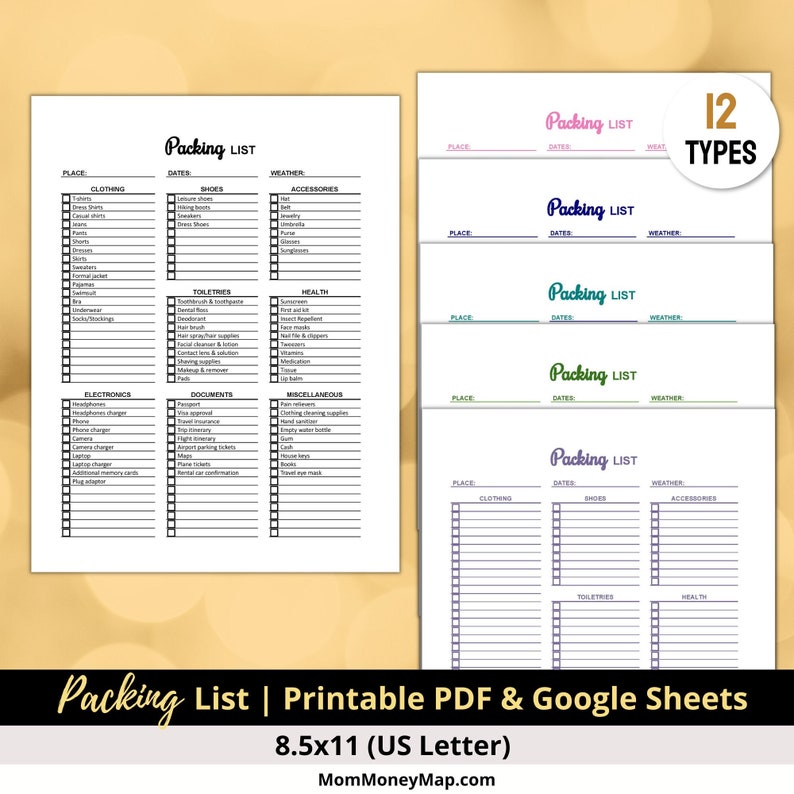 Blank Packing List Printable PDF for Travel Editable Vacation - Etsy