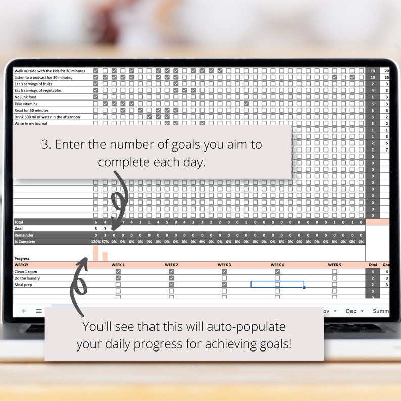 Goal Planner Google Sheets Spreadsheet, Digital Goal Tracker daily ...