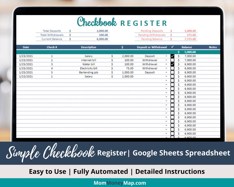 Simple Checkbook Register Google Sheets Spreadsheet Track - Etsy