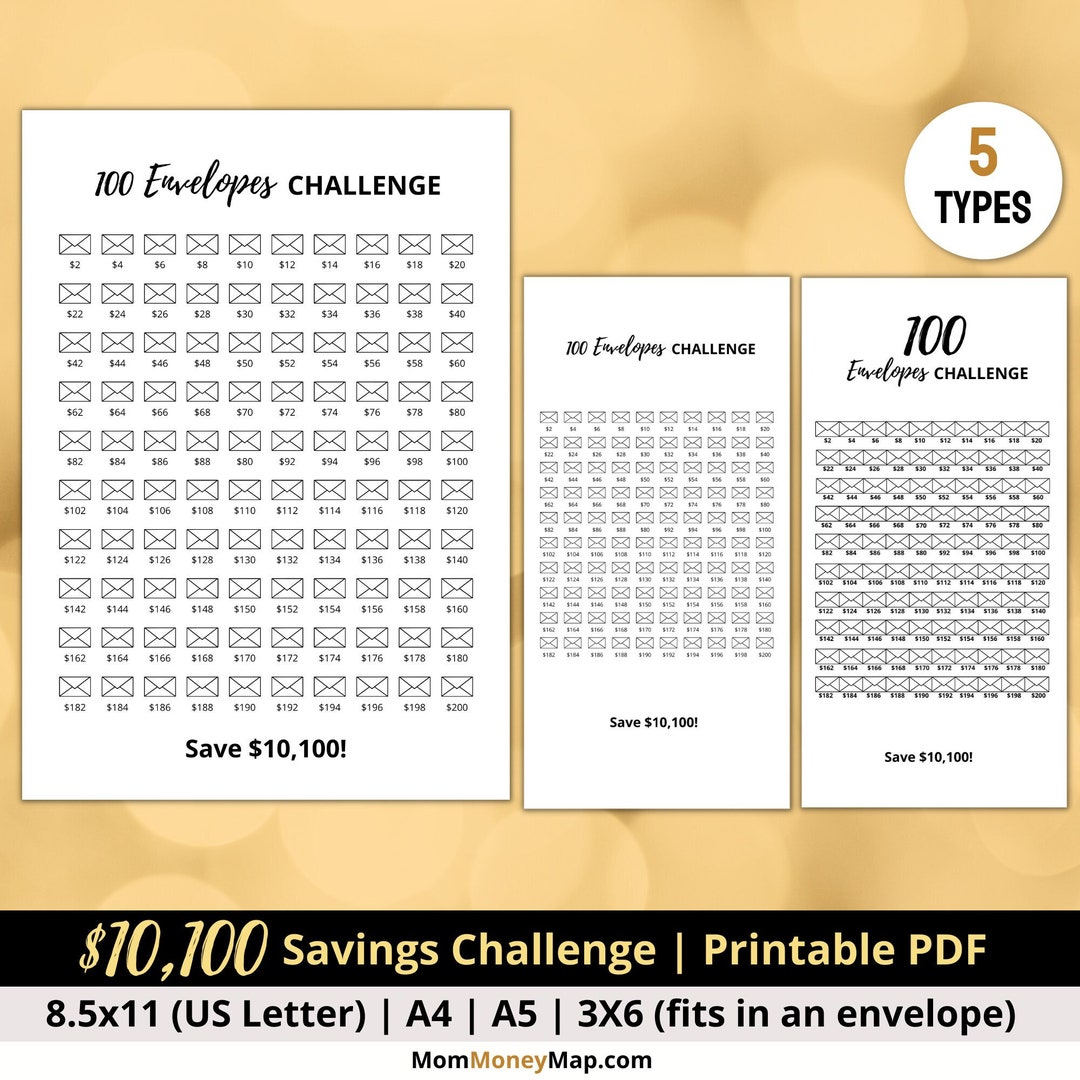 10k Savings Challenge Printable PDF Save 10000 in 100 Days - Etsy