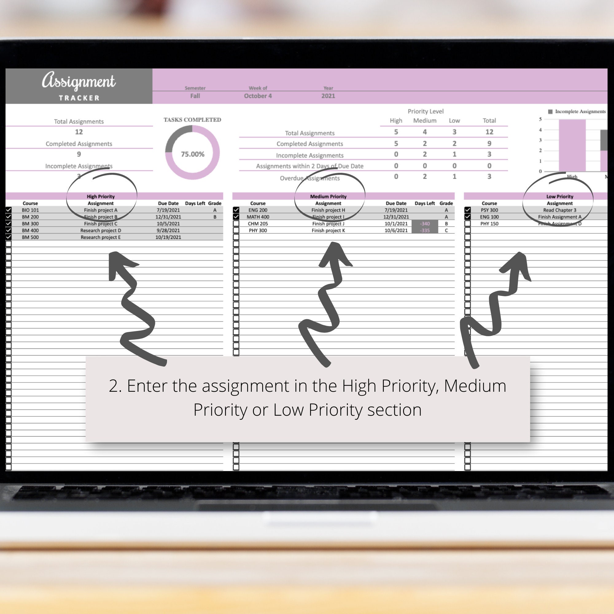 Homework Tracker Google Sheets Spreadsheet Template, Assignment Planner ...