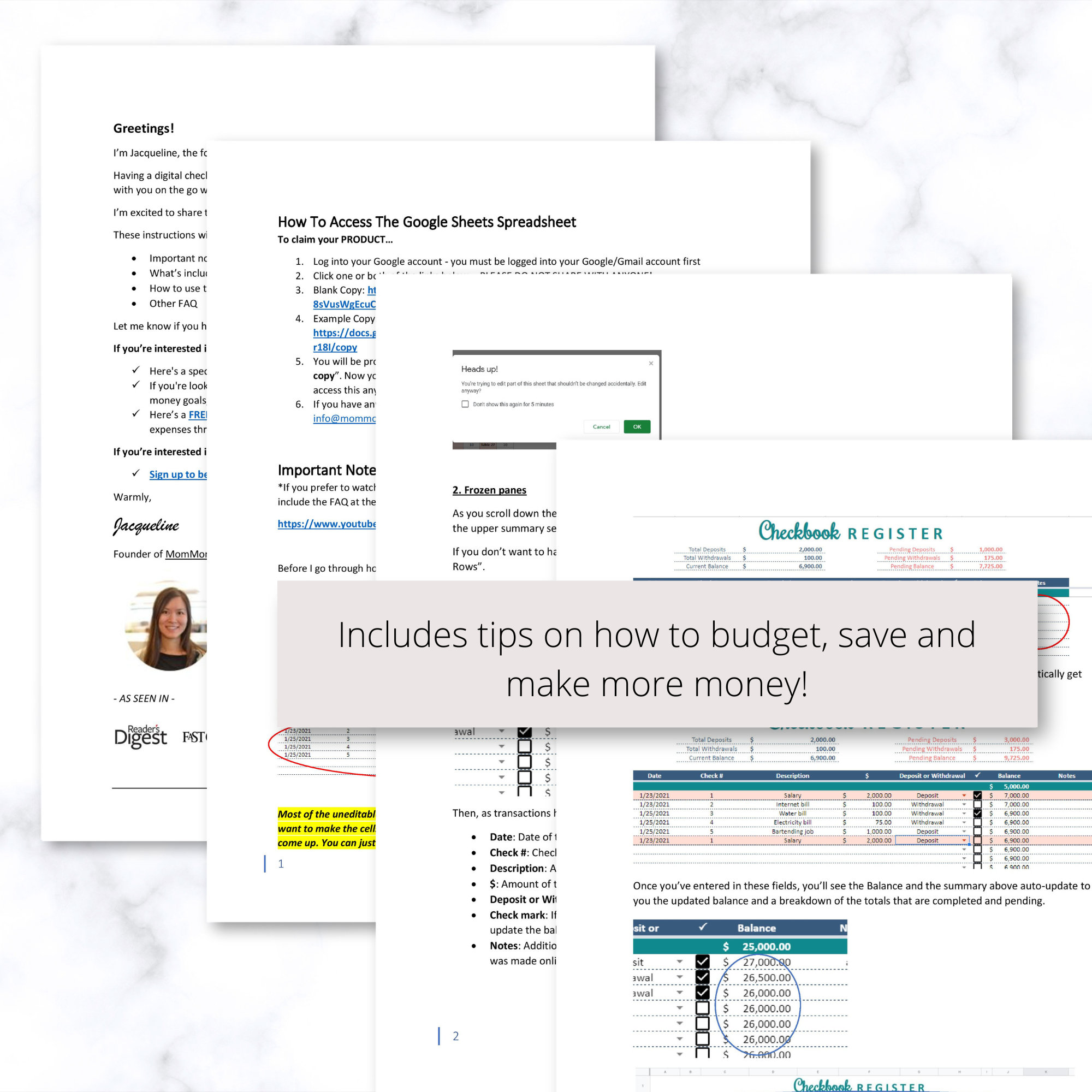 Simple Checkbook Register Google Sheets Spreadsheet, Track Your Bank ...