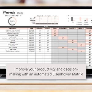 Eisenhower Matrix Excel Productivity Planner Template Using the Urgent ...