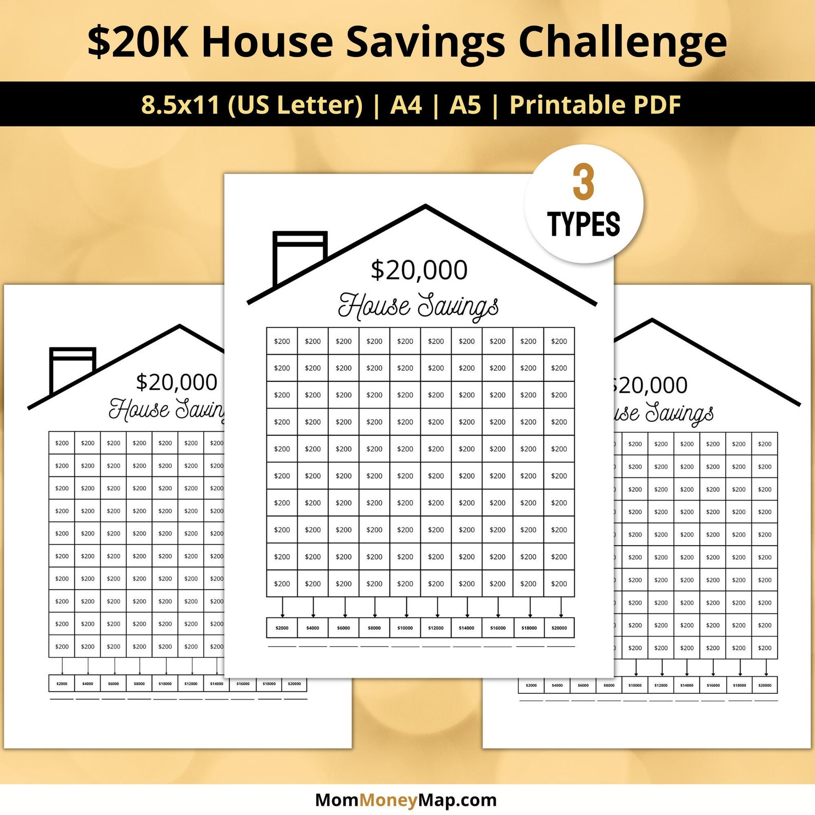 20K House Savings Tracker Printable, House Saving Challenge for Saving ...