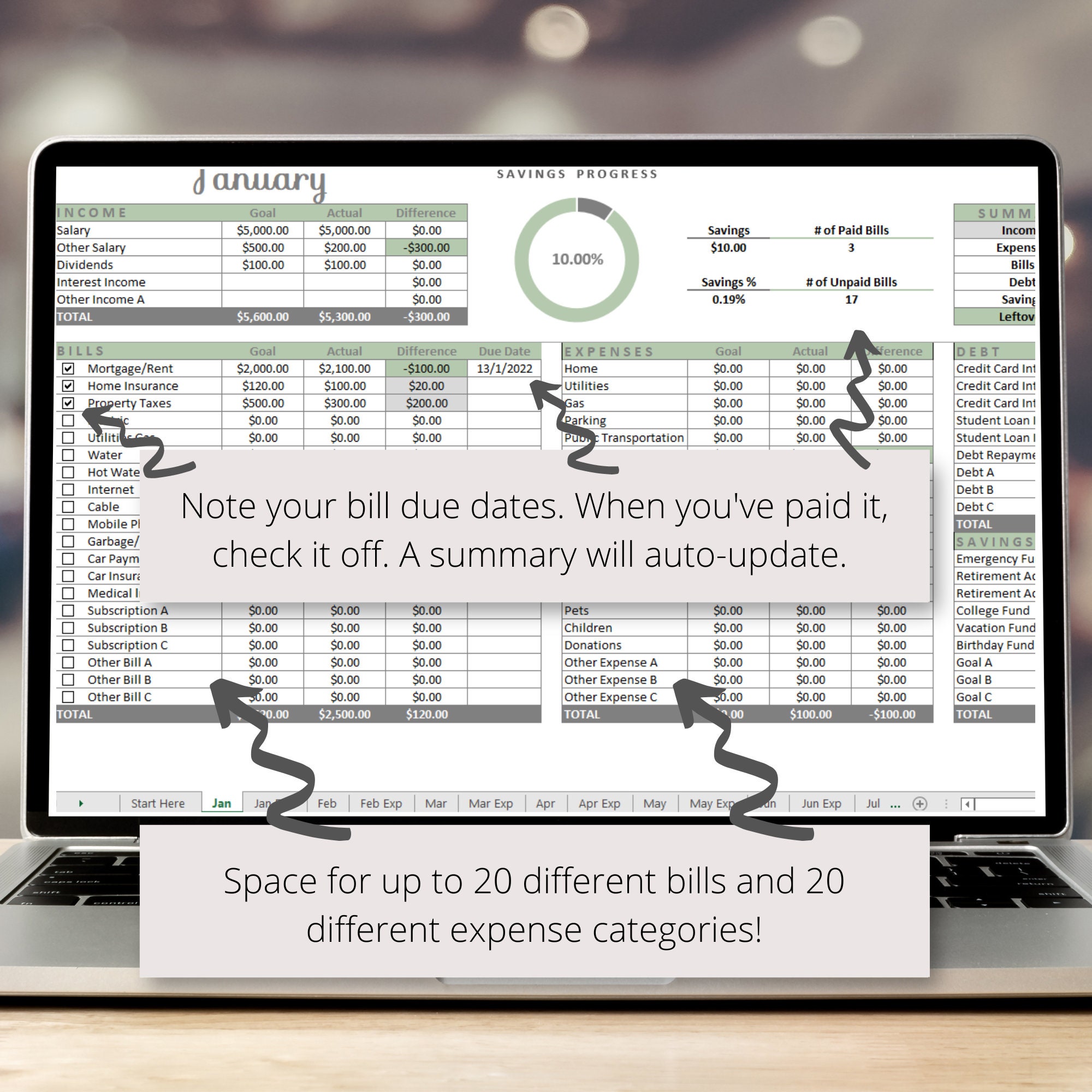 Easy Budget Excel Spreadsheet Template, Plan and Track Your Annual and ...