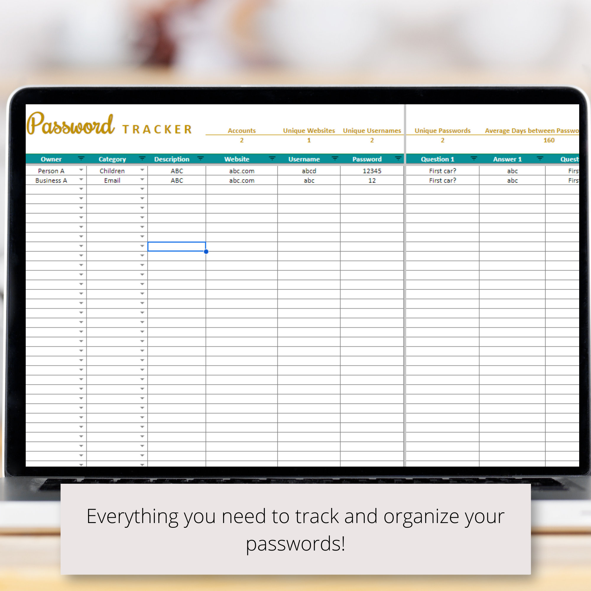 Password Tracker Google Sheets Spreadsheet to Log Logins and Passwords ...