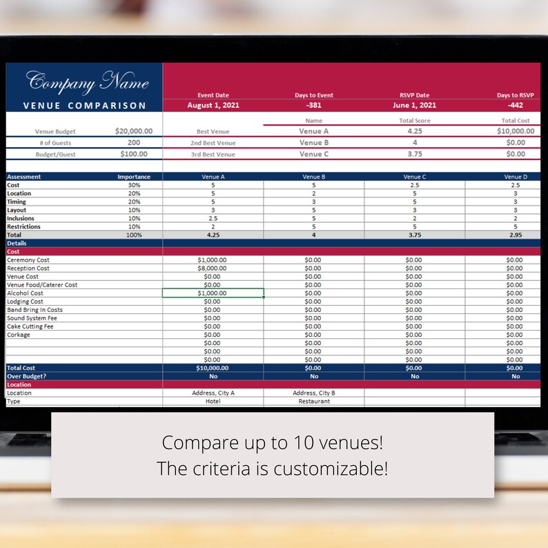 Fundraiser Event Planner Digital Excel Spreadsheet Template for ...