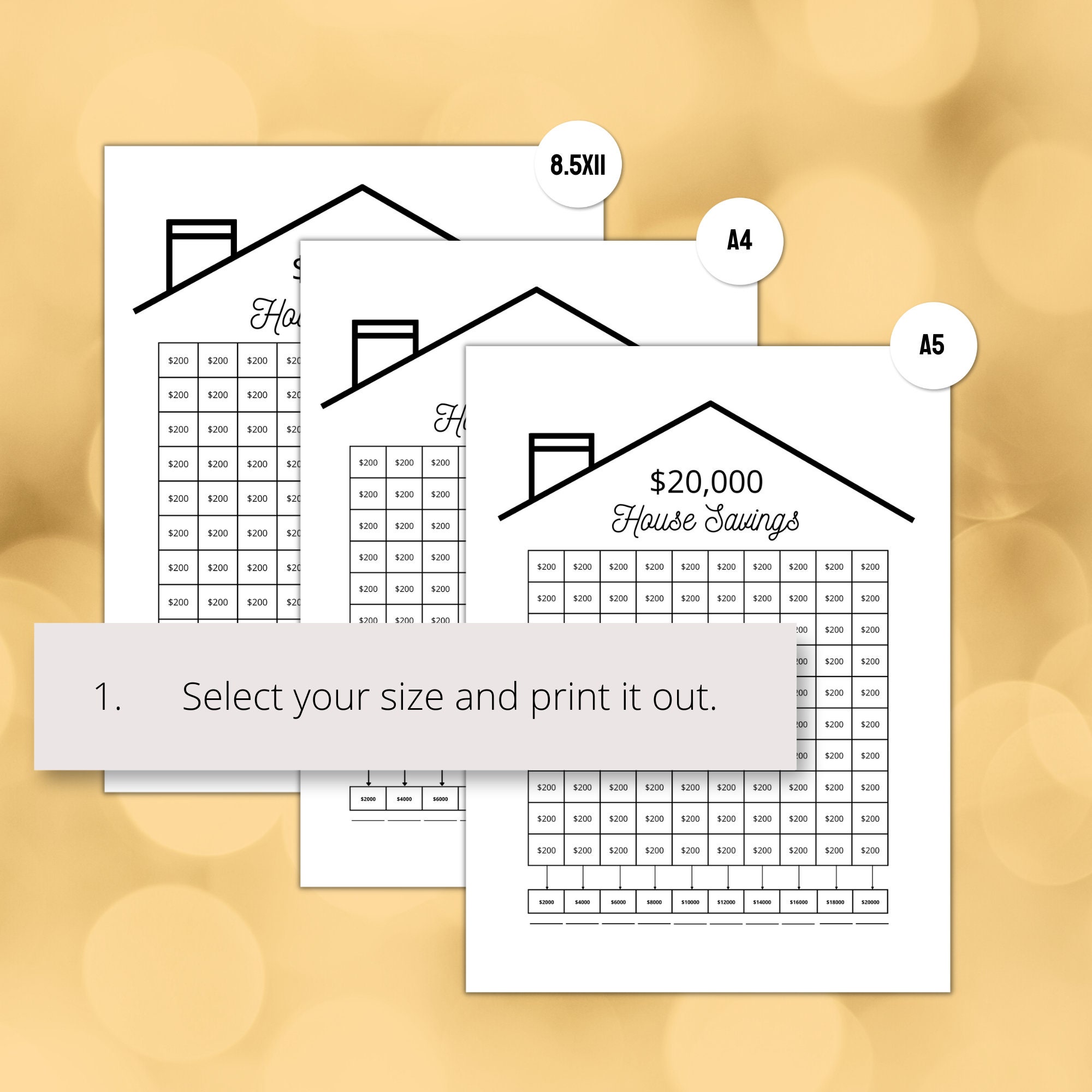 20K House Savings Tracker Printable, House Saving Challenge for Saving ...