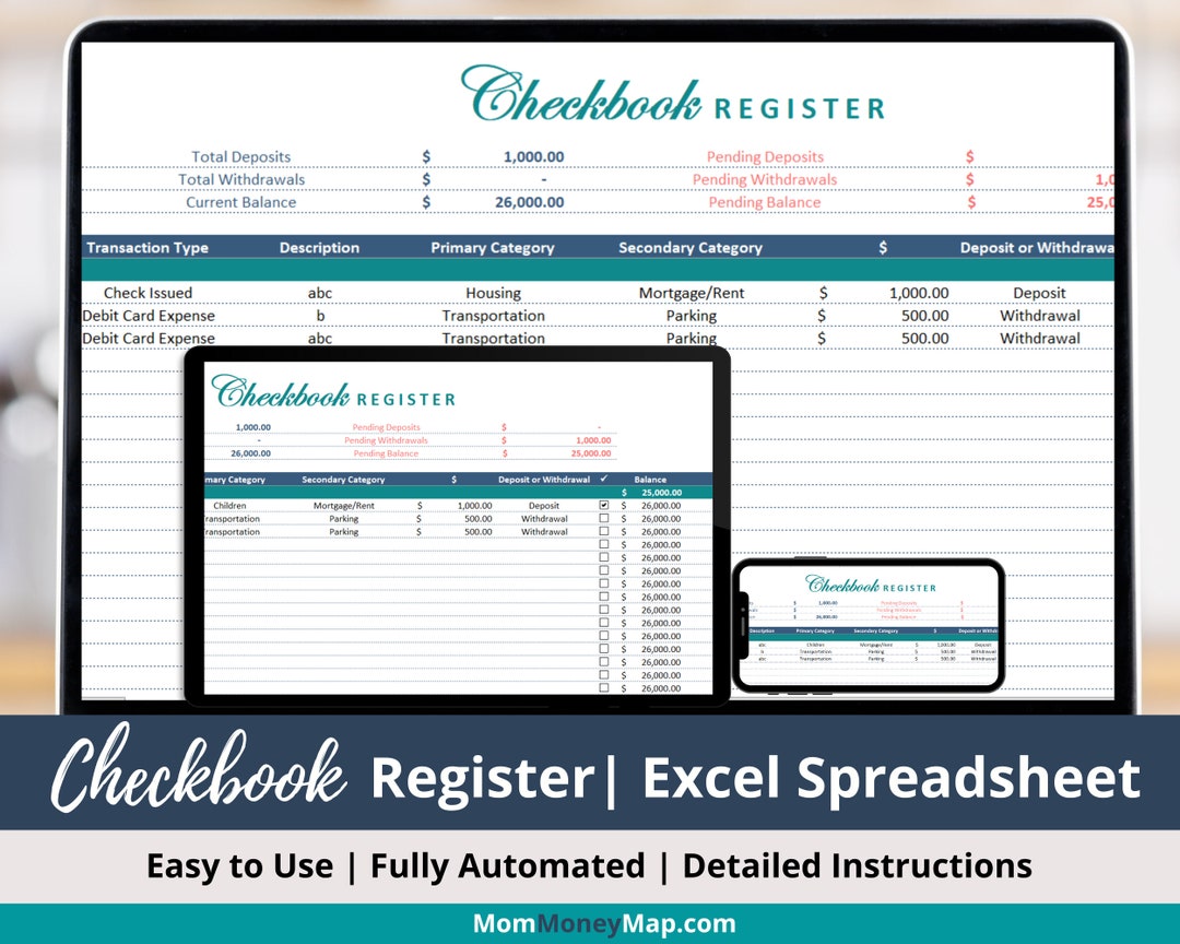 Checkbook Register Excel Spreadsheet Template Track Your - Etsy