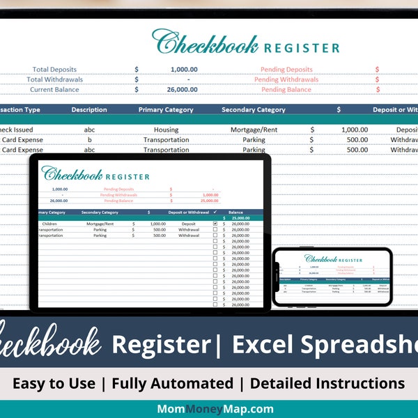 Business Check Book Spreadsheet Register Excel - Etsy