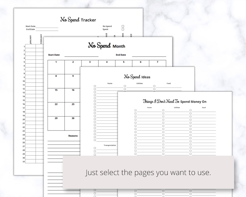 No Spend Challenge Printable PDF, Zero Spend Tracker to Track Your No ...