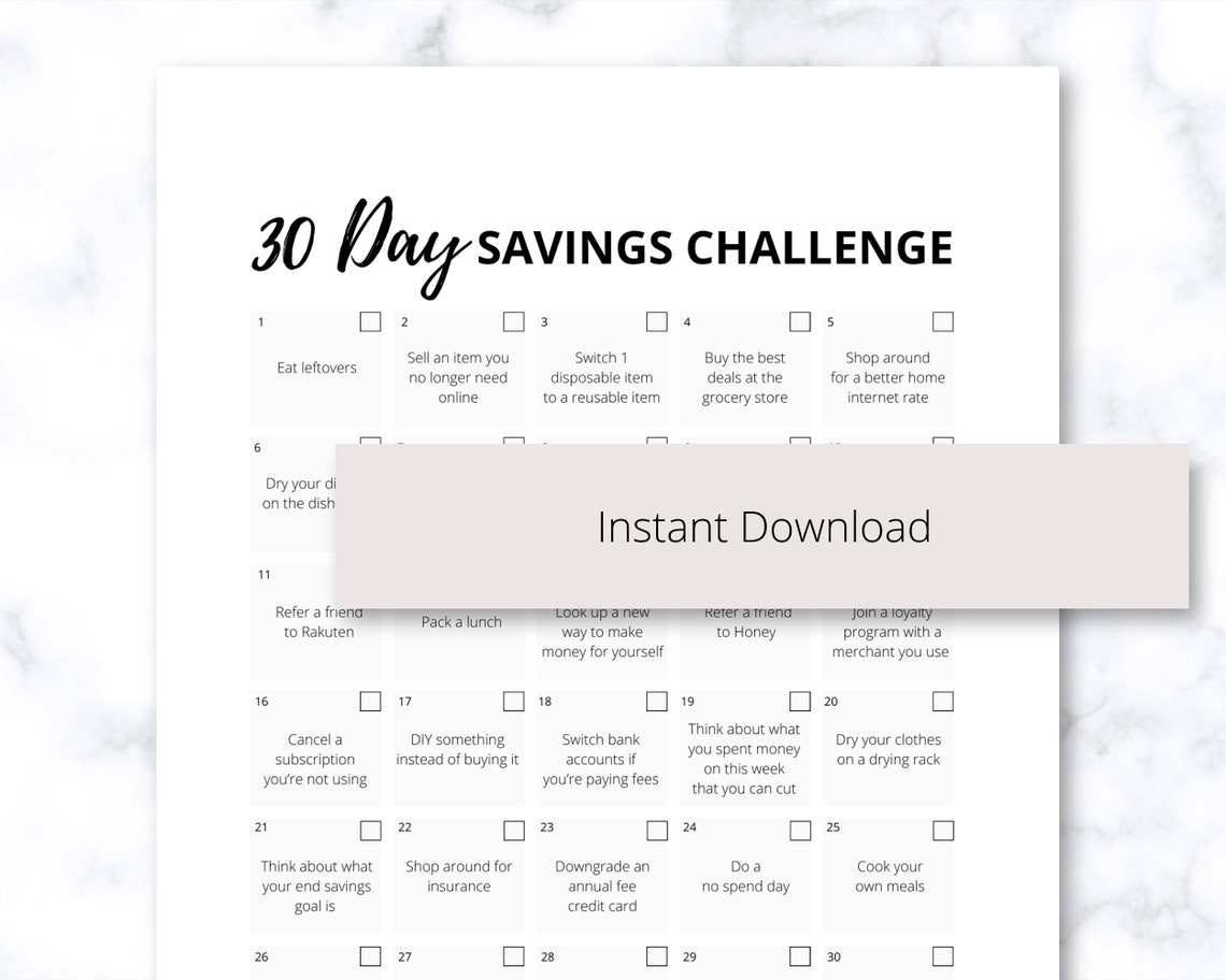 30 Day Savings Challenge Printable PDF, 30 Day Money Challenge, Money ...