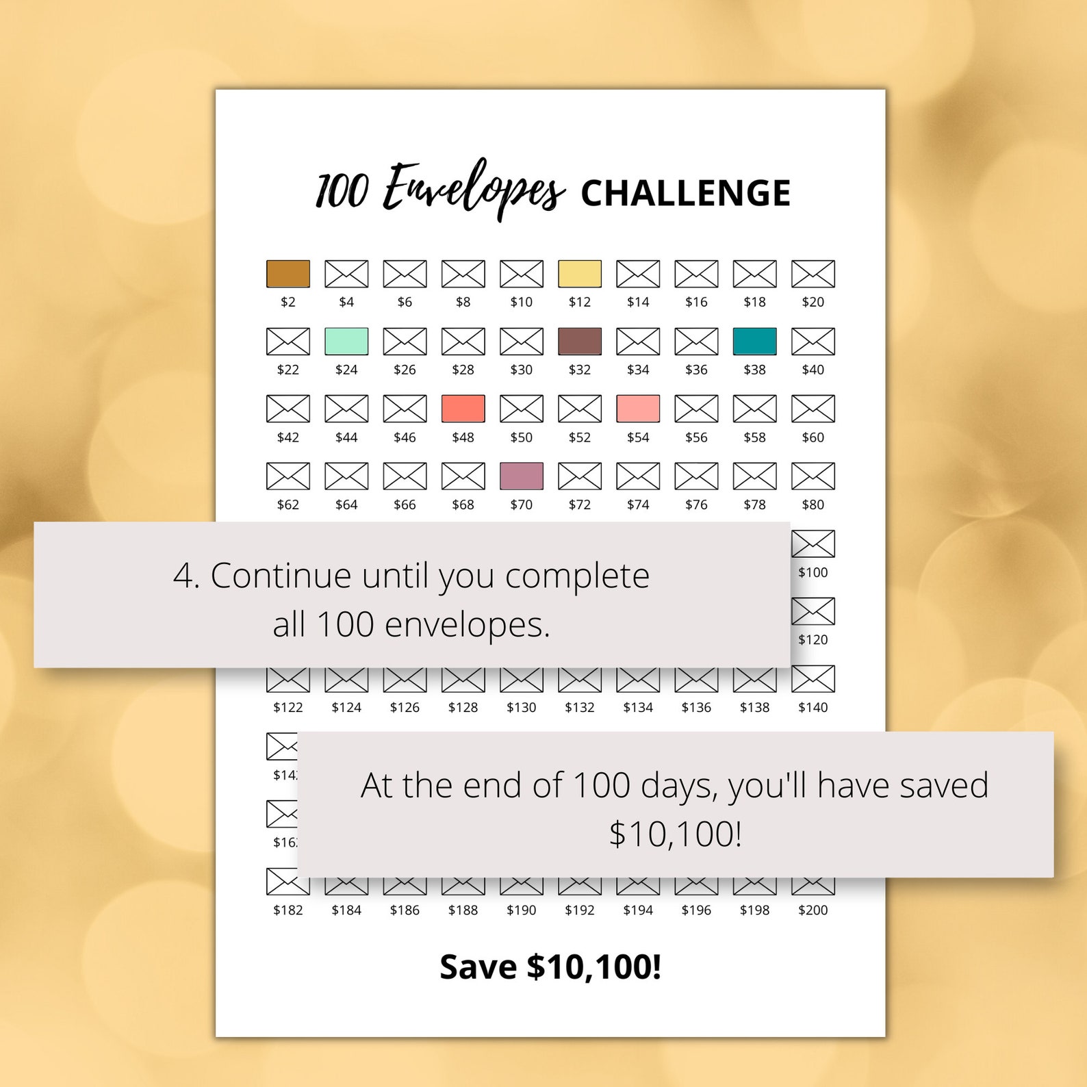 10k Savings Challenge Printable PDF, Save 10000 in 100 Days, 100 ...