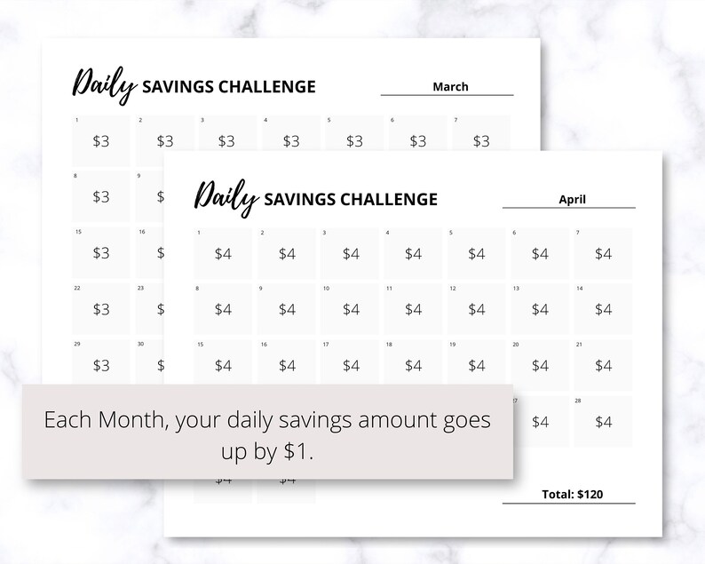 Daily Savings Challenge Printable PDF, 12 Months of Financial ...