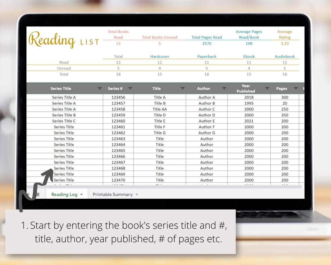 Book Reading List Spreadsheet Reading Planner Challenge - Etsy