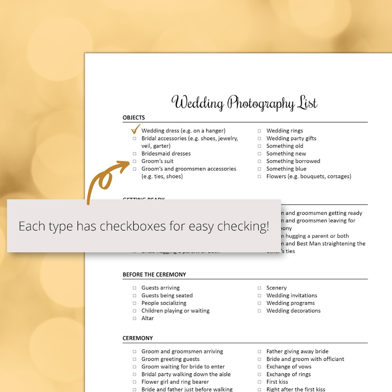 Wedding Photography Shot List, Wedding Photo List for Your Wedding ...