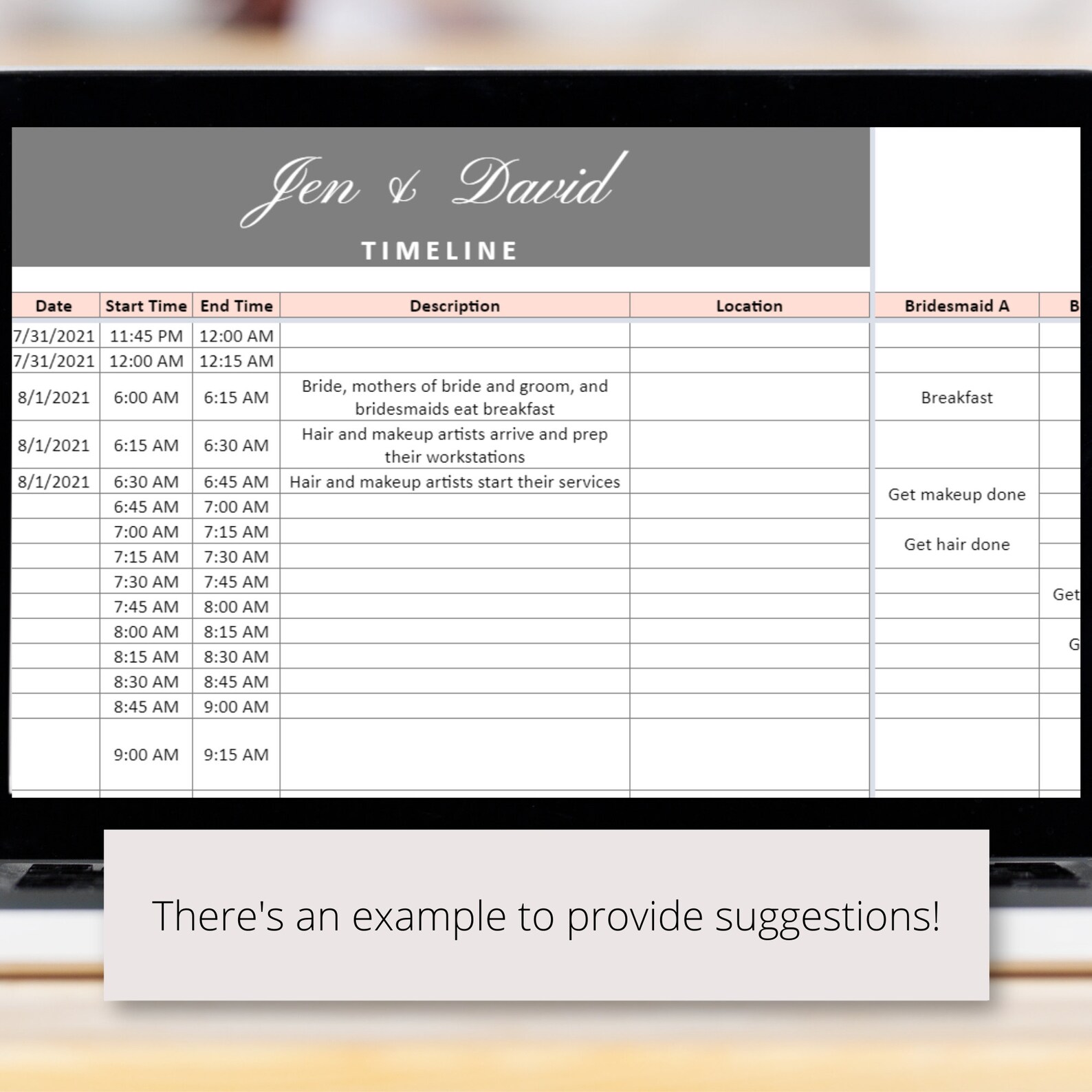 Wedding Day Timeline Schedule Google Sheets Spreadsheet | Wedding ...