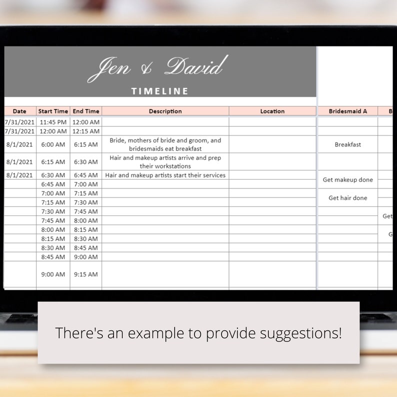 Wedding Day Timeline Schedule Google Sheets Spreadsheet | Wedding ...