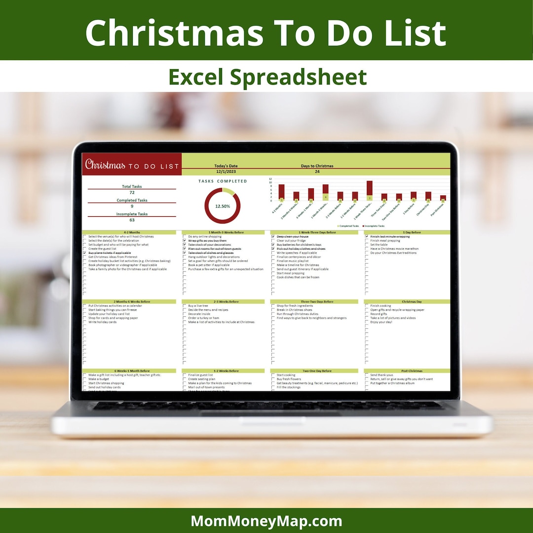 Christmas to Do List Excel Spreadsheet Template, Holiday To-do List for ...