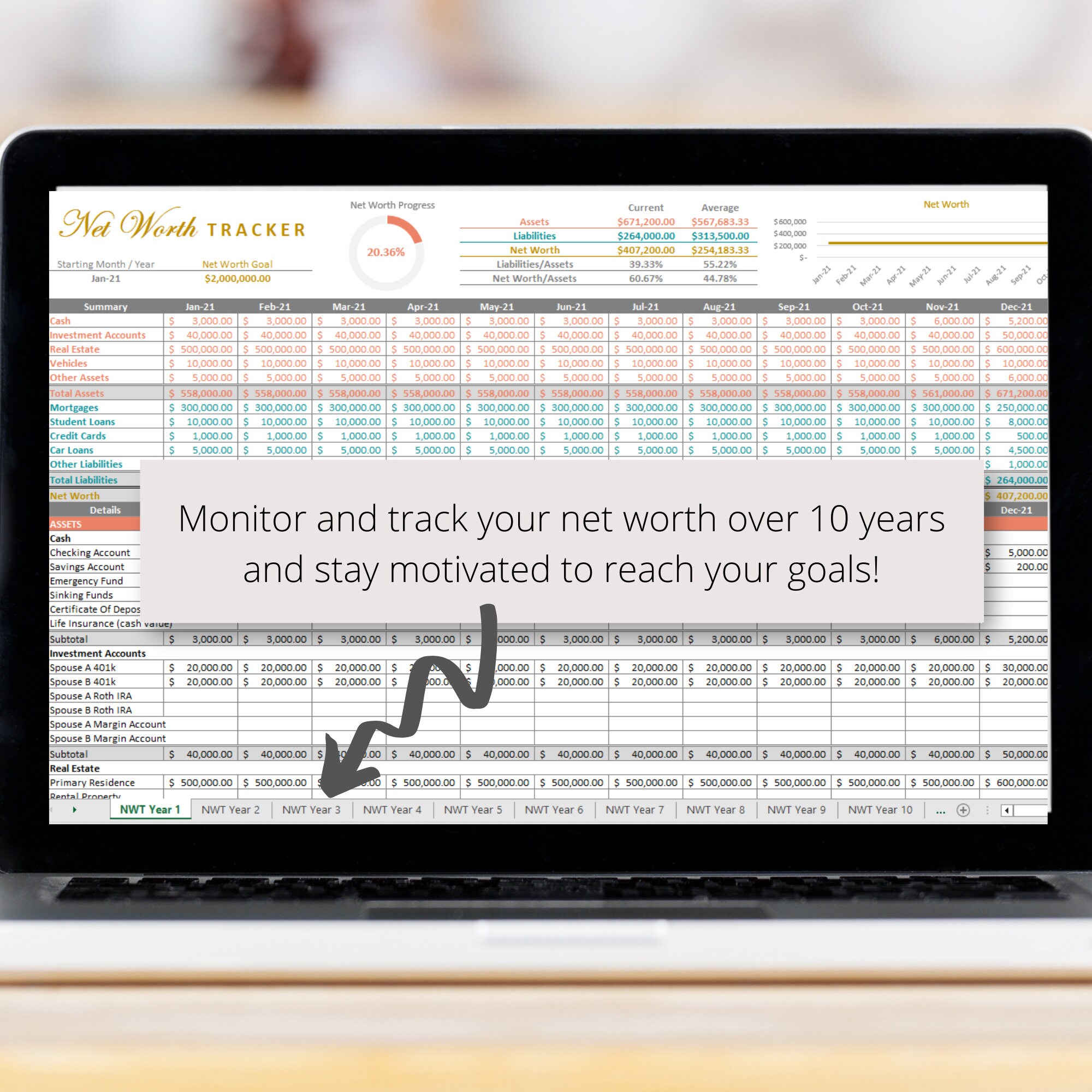 Net Worth Tracker Spreadsheet Template, Financial Net Worth Excel ...