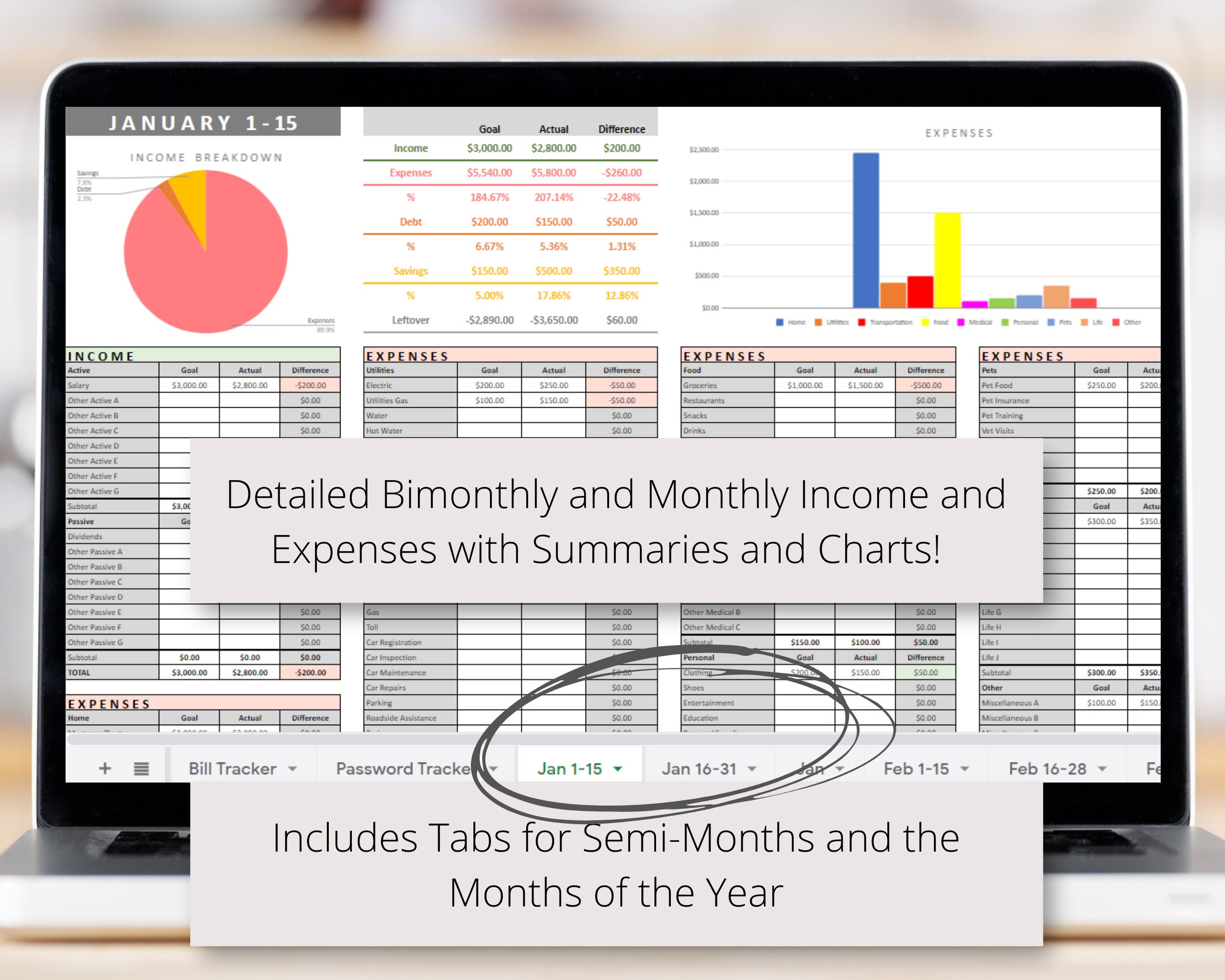 Bi Monthly Budget Planner Template Budget and Track Your Paycheck and ...