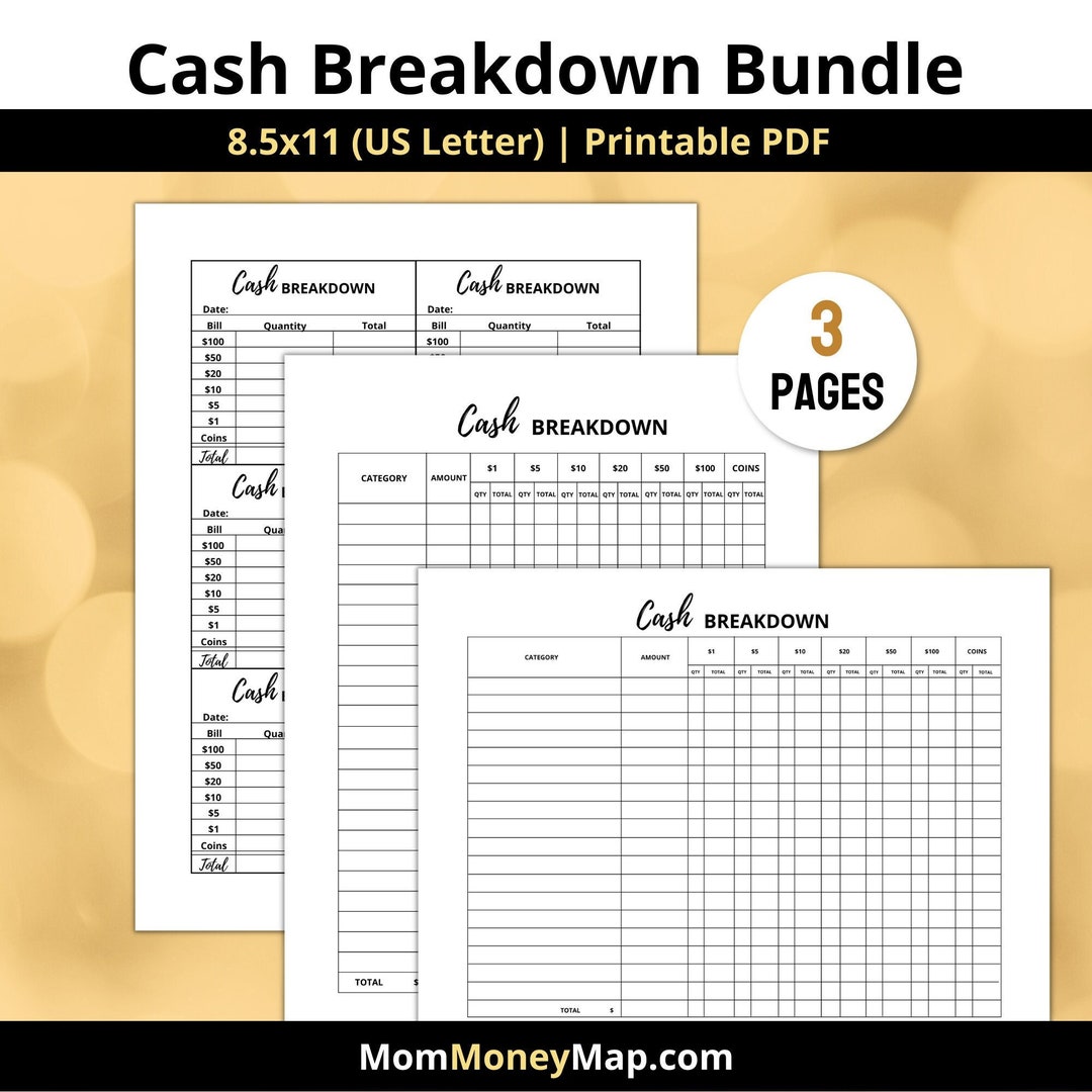 Cash Breakdown Slip and Sheet Bundle Printable PDF, Bank Teller Cash ...