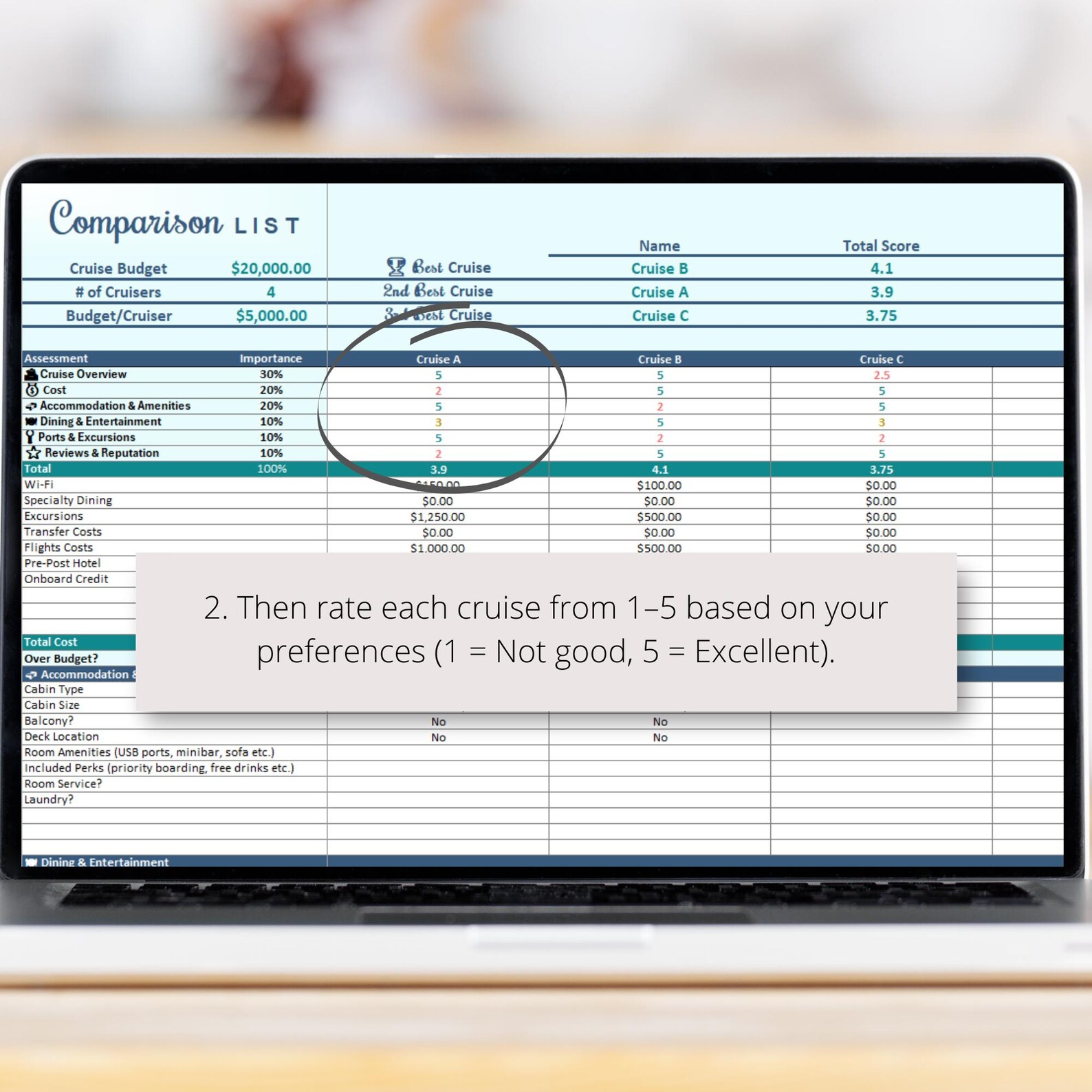Cruise Comparison List Excel Spreadsheet, Cruise Options and Prices ...