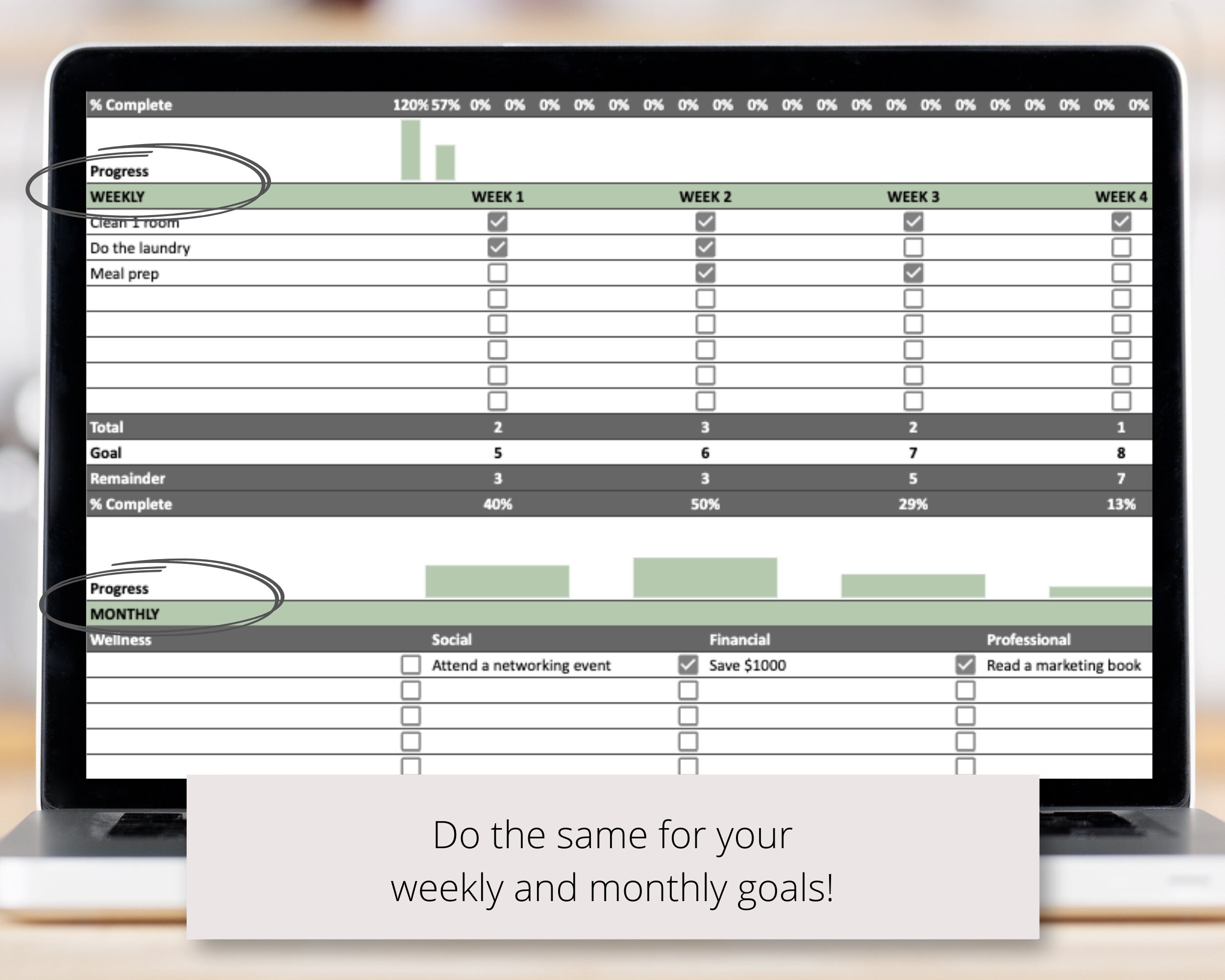 Goal Sheet Planner Google Sheets Spreadsheet for Daily, Weekly ...