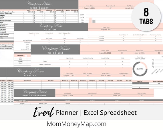 Event Planner Excel Spreadsheet Bundle with A Budget Guest | Etsy
