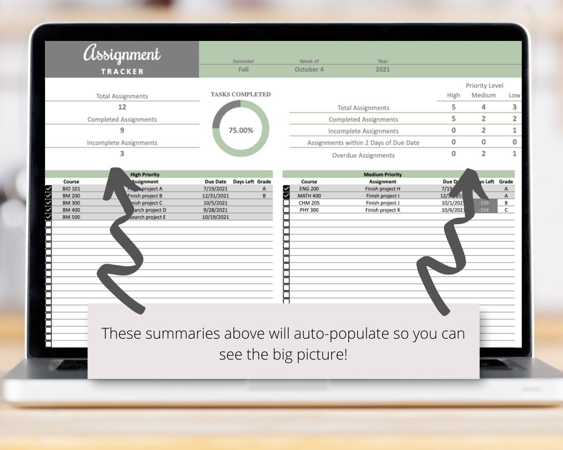 Assignment Planner Template Google Sheets Spreadsheet Student - Etsy