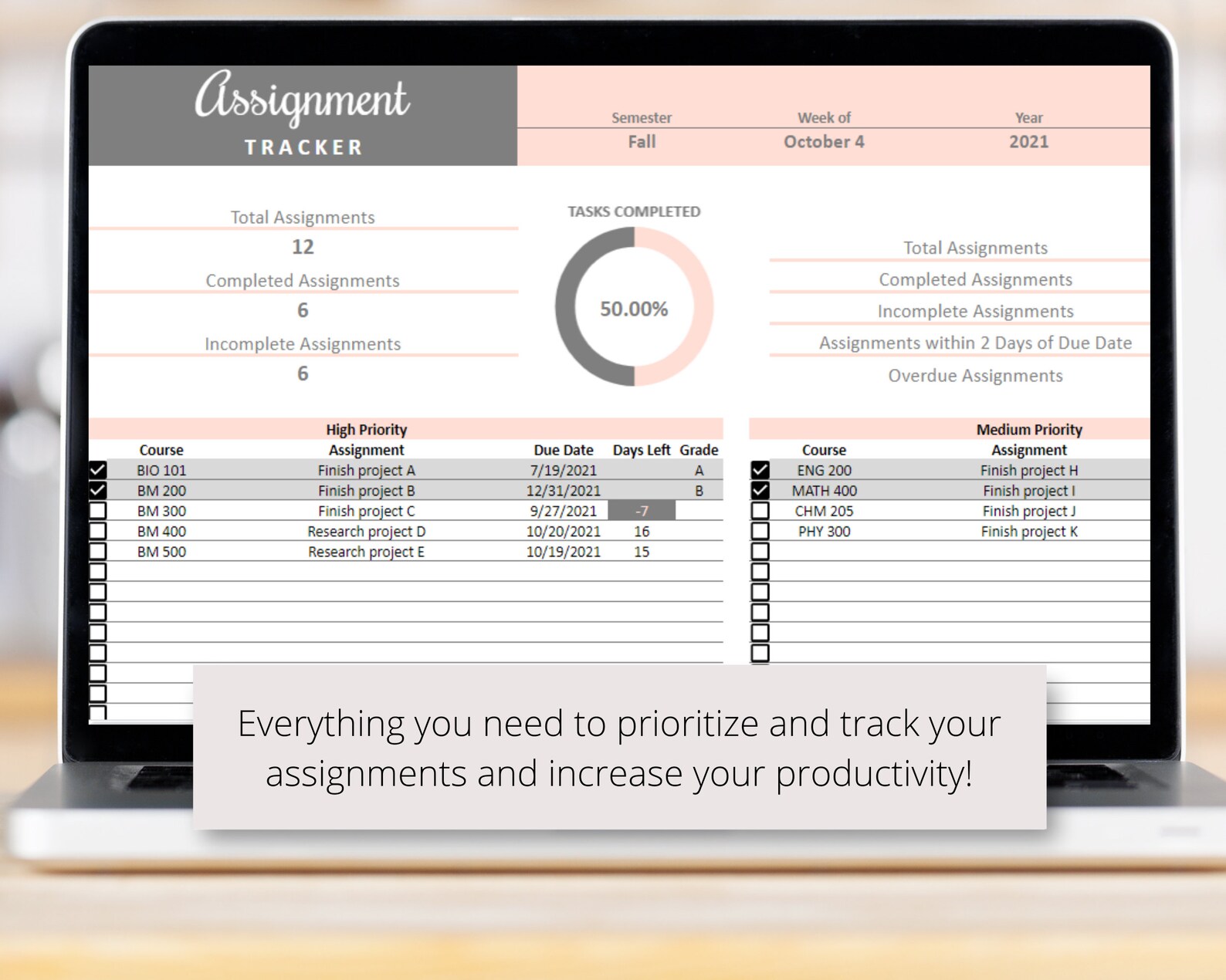 Assignment Tracker Google Sheets Spreadsheet Template - Etsy