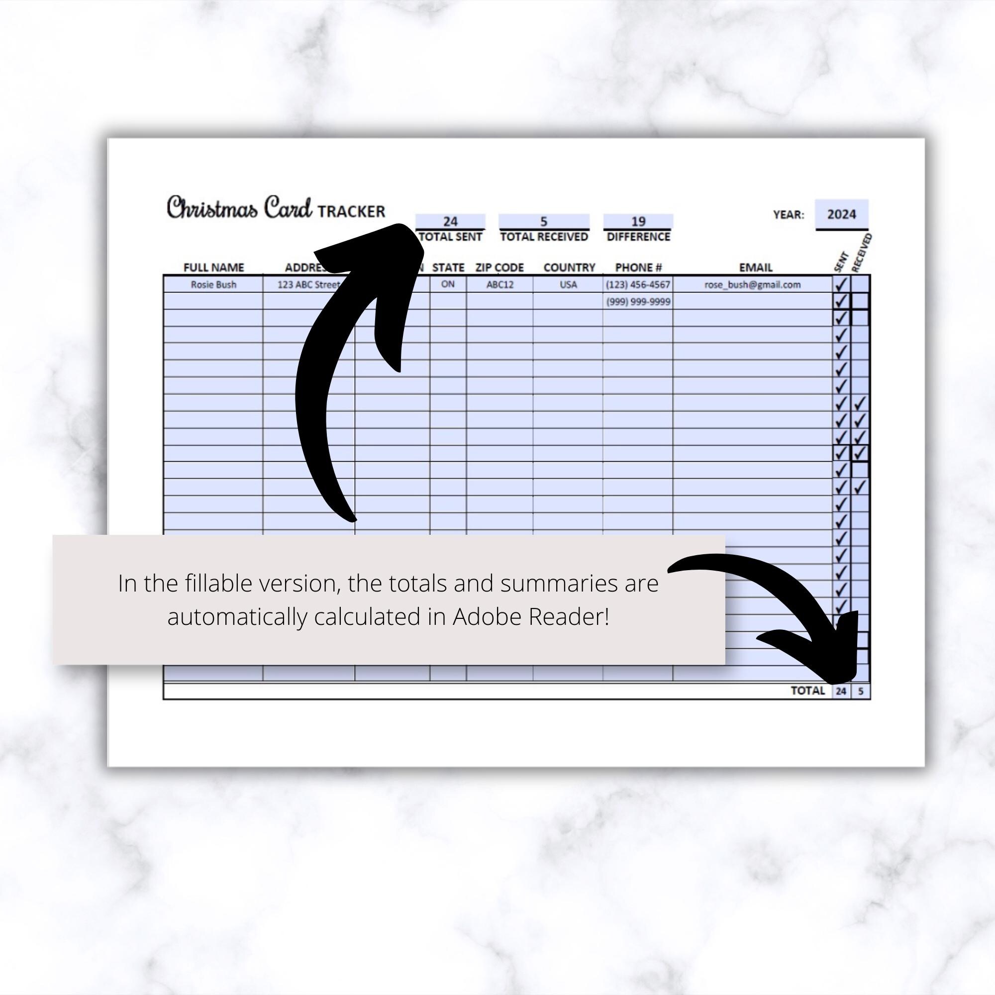 Christmas Card Tracker Printable PDF Template, Holiday Card Tracker ...
