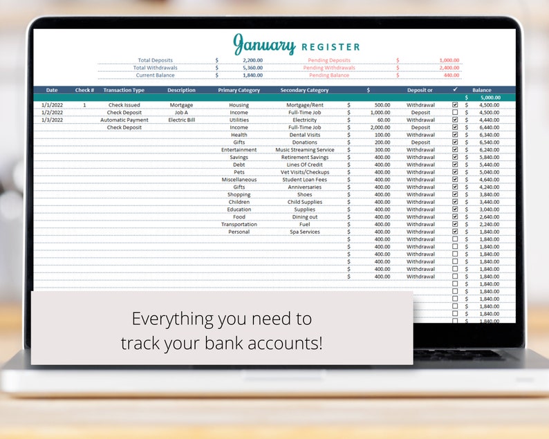 Checkbook Register With Monthly Summaries Excel Spreadsheet Template ...