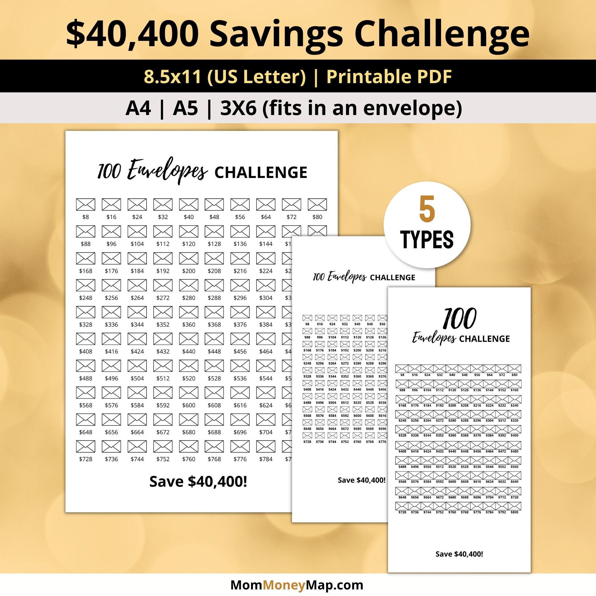 40k Savings Challenge Printable PDF, Save 40000 in 100 Days, 100 ...