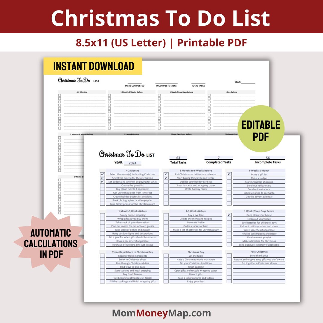 Christmas to Do List Printable PDF, Christmas Checklist Planner ...
