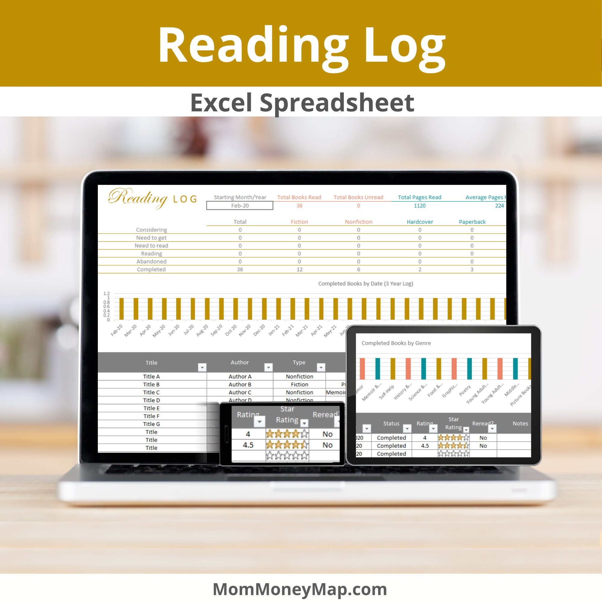Reading Log Tracker Excel Spreadsheet Track Your Books With This Book ...