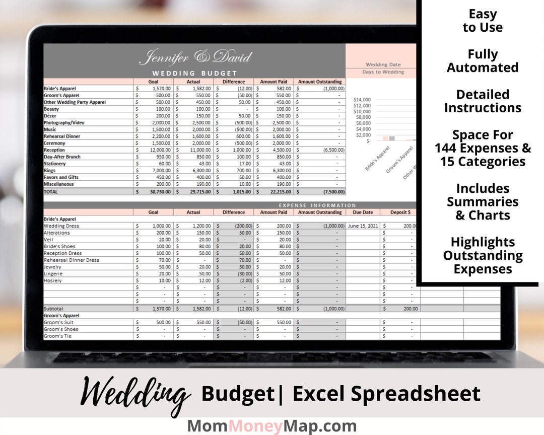 Wedding Budget Excel Spreadsheet Planner Template Instant - Etsy Canada