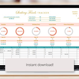 Sinking Funds Tracker Excel Spreadsheet Savings Goal Recorder - Etsy
