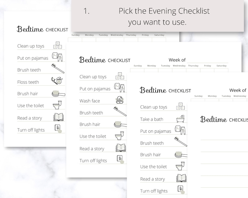 Kids Bedtime Routine Chart Checklist Printable, Evening/nighttime ...