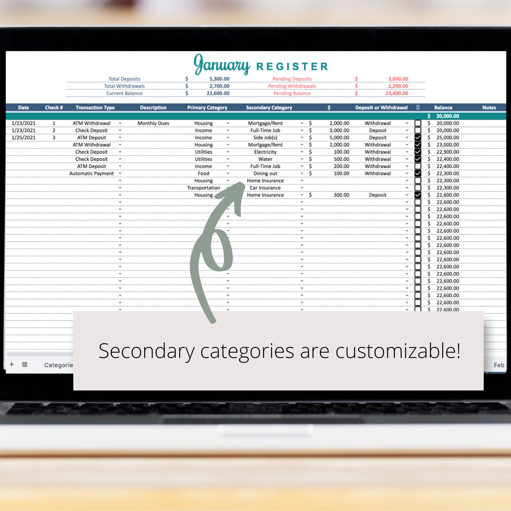 2 Checkbook Registers With Monthly and Annual Summaries Google Sheets ...
