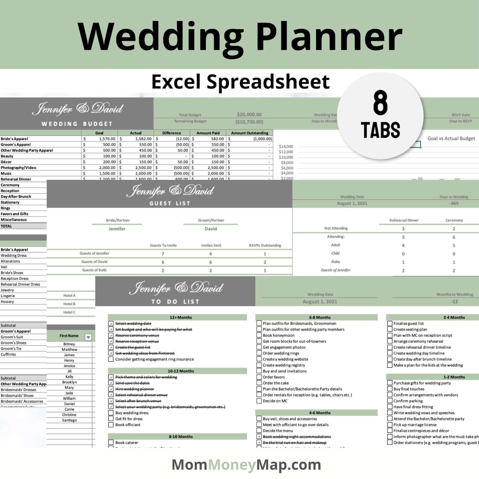 Wedding Planner Excel Spreadsheet Template, Useful Engagement Gift Idea ...
