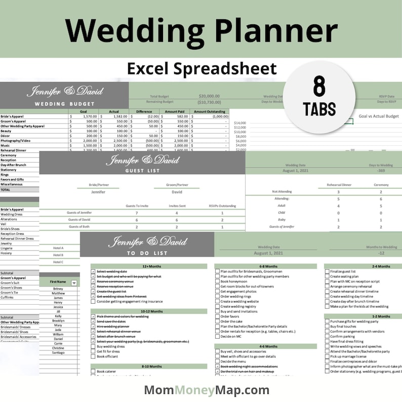 Wedding Planner Excel Spreadsheet Template, Useful Engagement Gift Idea ...