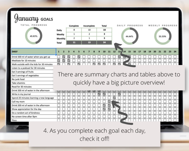 Goal Sheet Planner Google Sheets Spreadsheet for Daily Weekly - Etsy Canada
