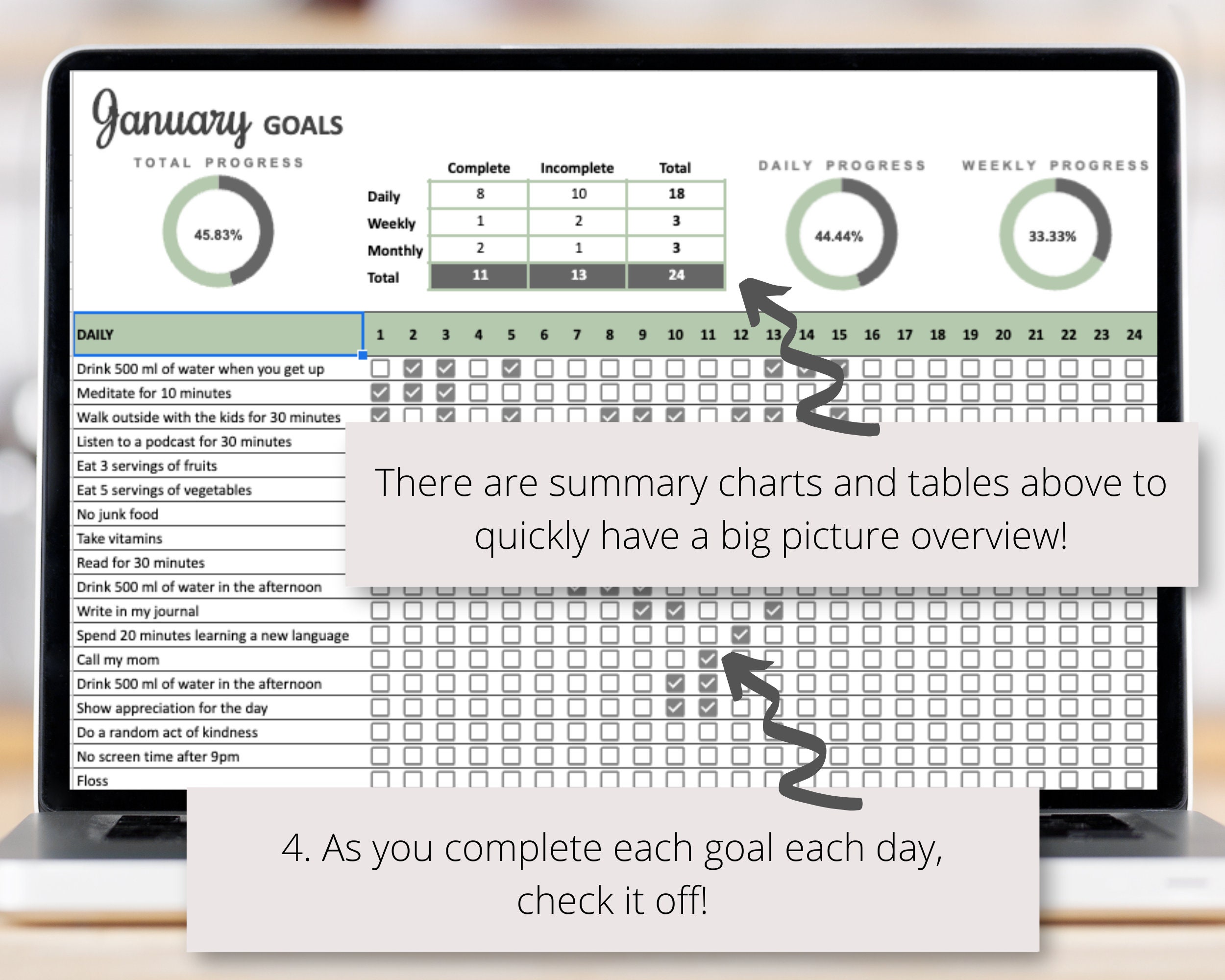 Goal Sheet Planner Google Sheets Spreadsheet for Daily, Weekly ...