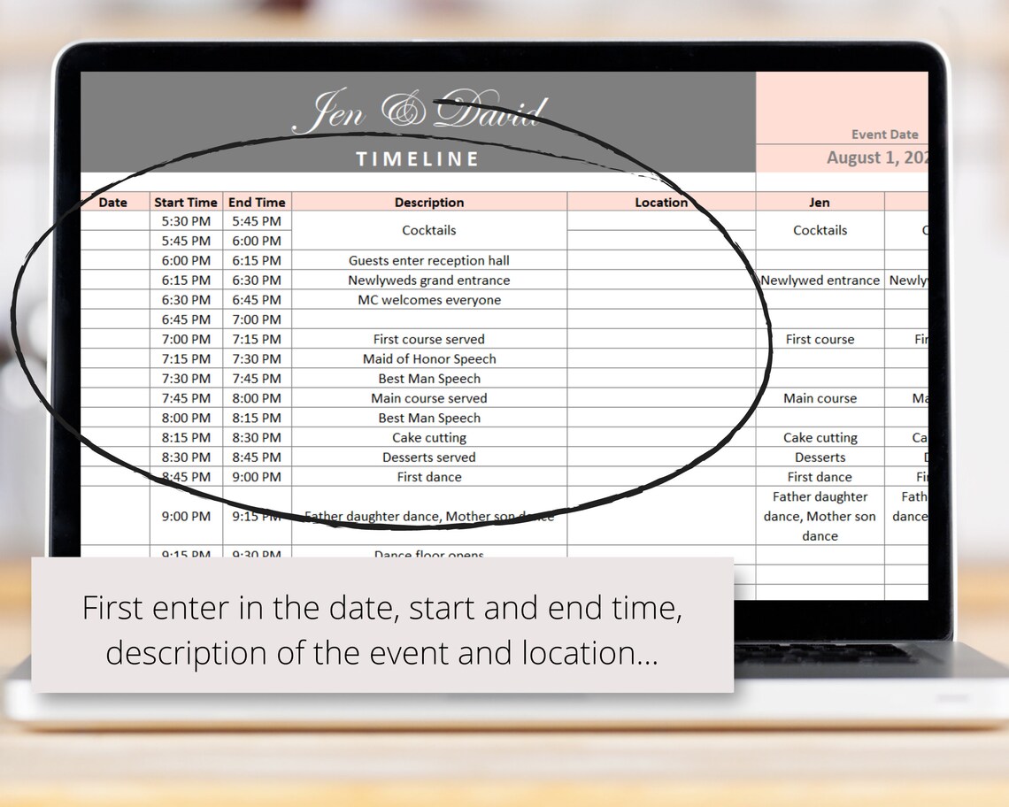 Wedding Event Timeline Excel Spreadsheet Wedding Itinerary - Etsy