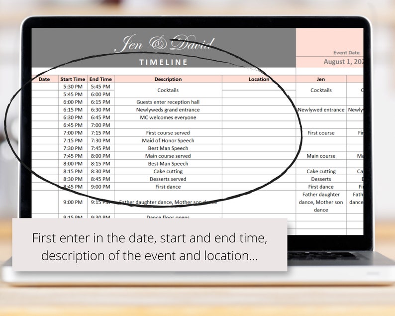 Wedding Event Timeline Excel Spreadsheet Wedding Itinerary - Etsy